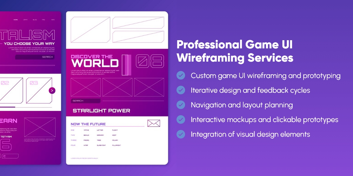 Professional Game UI Wireframing Services - Web Design Studio | Pie Solutions